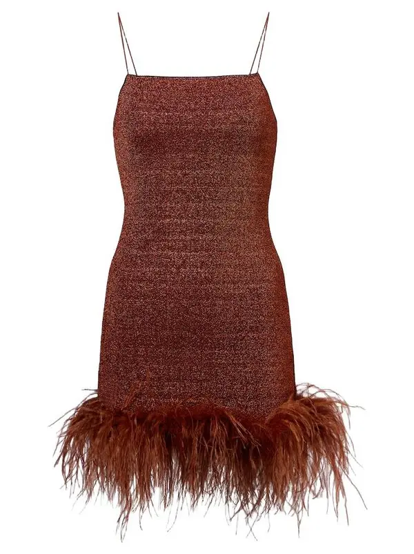 Oseree Lumière Plumage Feather-trimmed Mini Dress - Brown