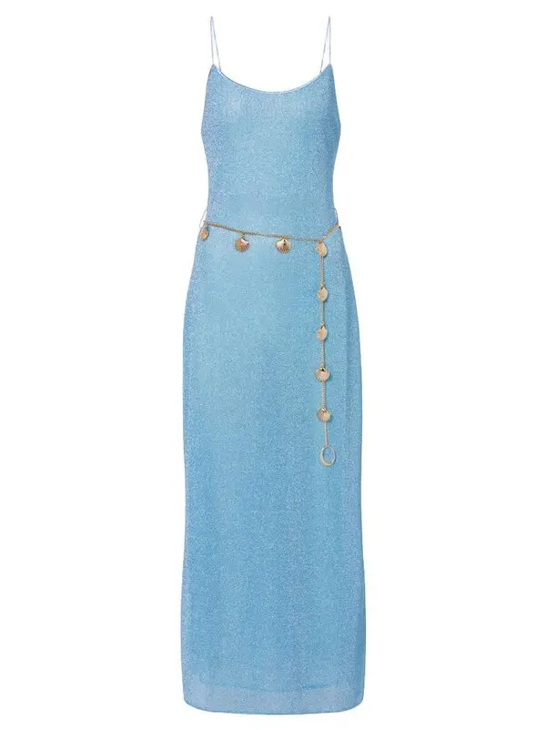 Oseree Lumière Belted Maxi Dress - Blue