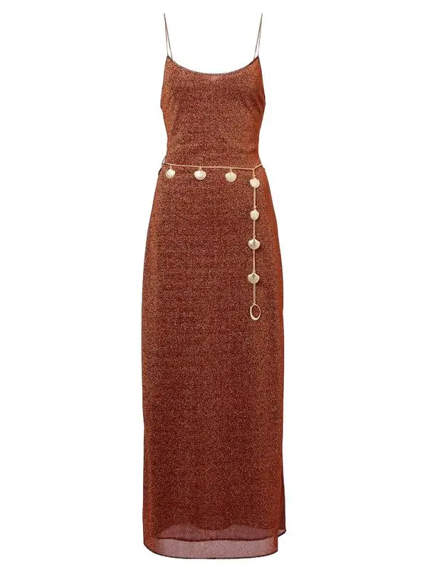 Oseree Lumière Belted Maxi Dress - Brown