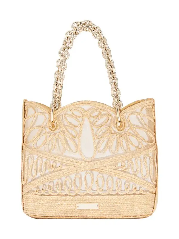 AQUAZZURA Kahlo Mini Raffia Tote Bag - Gold