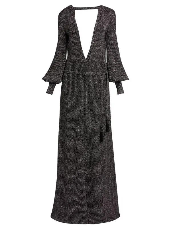 TOM FORD Plunging Vanise Ribbed Knit Maxi Dress - Combo Silv