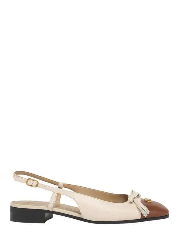 Valentino Garavani Leather Slingback Ballerina Pumps - Butter/tabacco