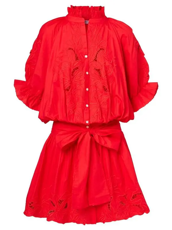 JULIET DUNN Broderie Anglaise Cotton Poplin Minidress - Red
