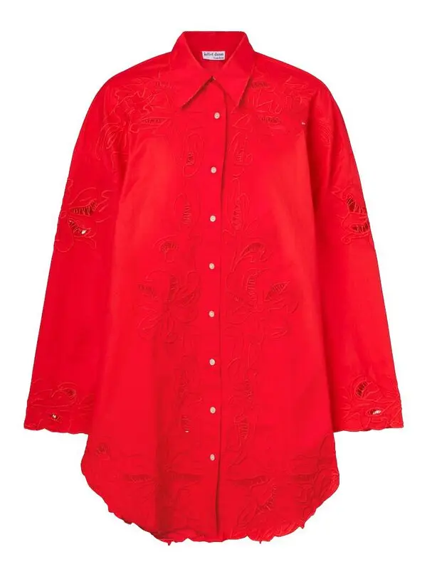 JULIET DUNN Broderie Anglaise Cotton Poplin Shirt - Red