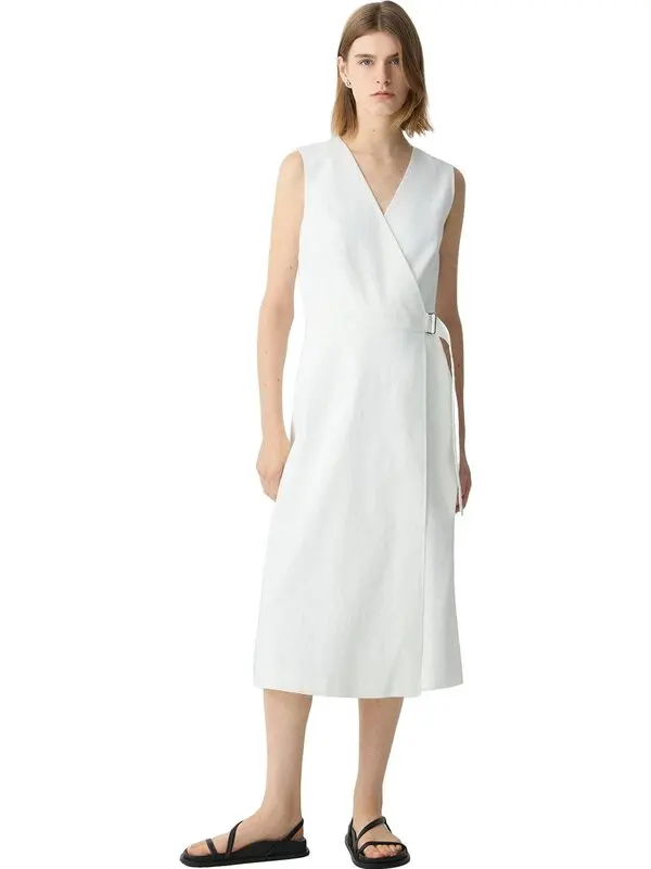 Theory Sleeveless A-line Wrap Midi Dress - White