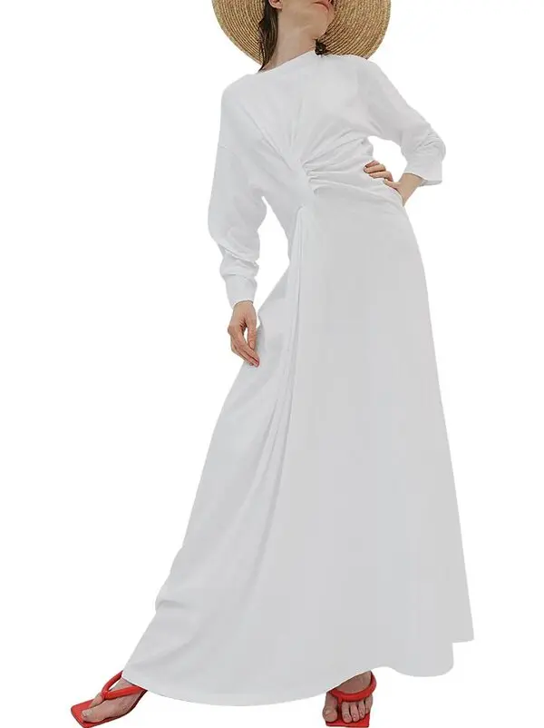A.W.A.K.E. Mode Front Knot Maxi Dress - White