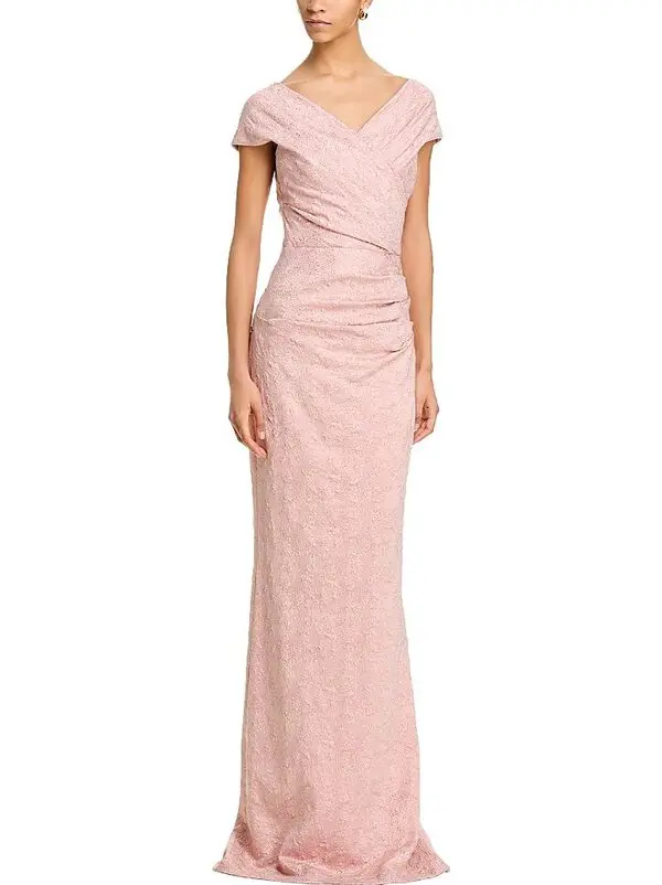 Rickie Freeman For Teri Jon Metallic Jacquard Gown - Rose Gold