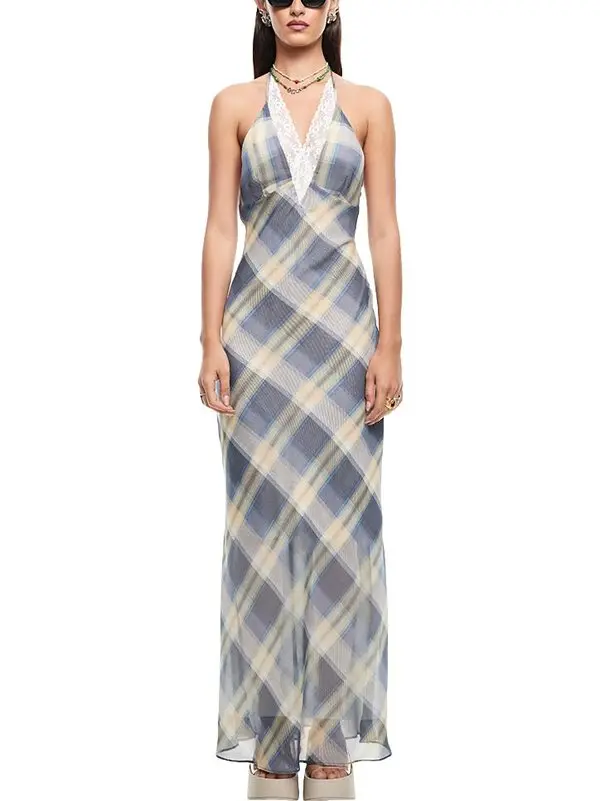 Lioness Shoreline Maxi Dress - Blue Check