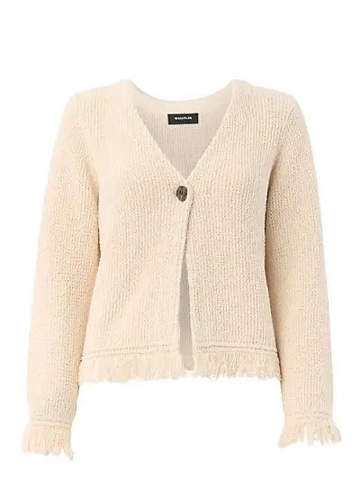 Whistles Fringe-trim Slim-fit Cardigan - Cream