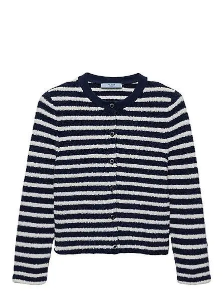 Prada Striped Boucle Knitted Cardigan - Blue