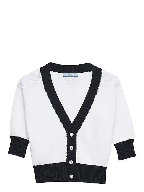 Prada V-neck Cropped Cardigan - White