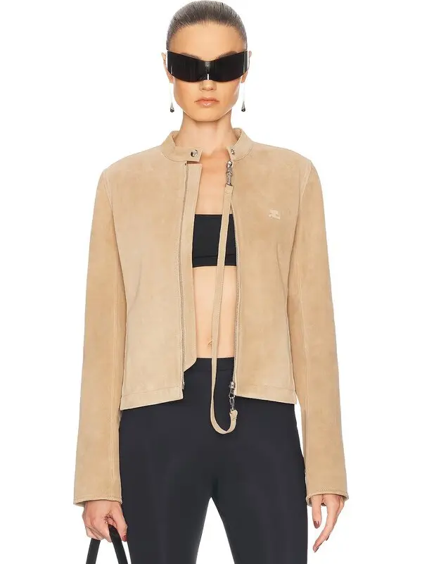 COURREGES Zipped Leather Biker Jacket - Fawn