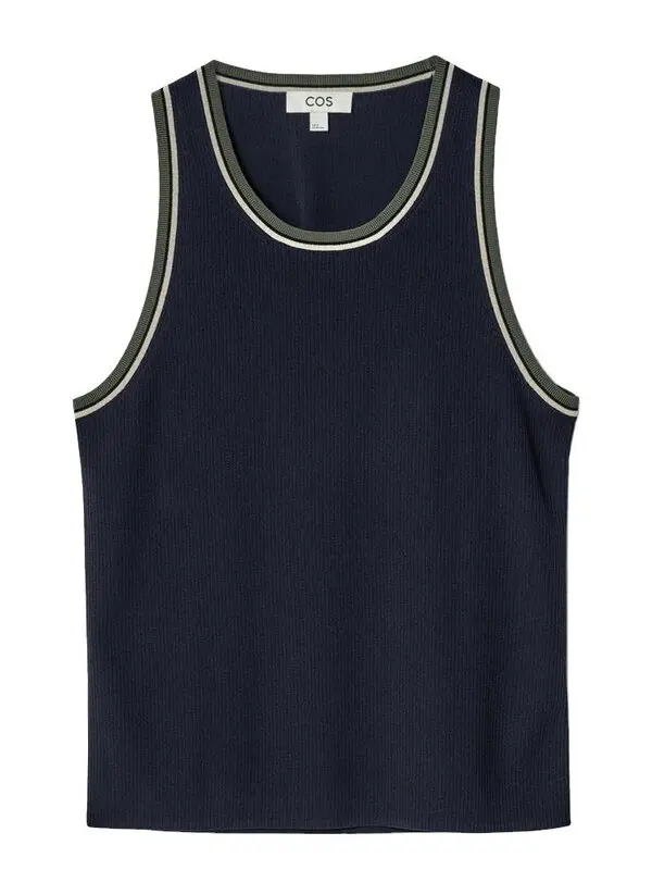 Cos Contrast-trim Ribbed Tank Top - Navy