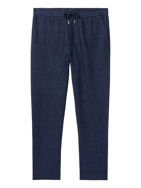 Mr P. James Straight-leg Linen-chambray Trousers - Blue