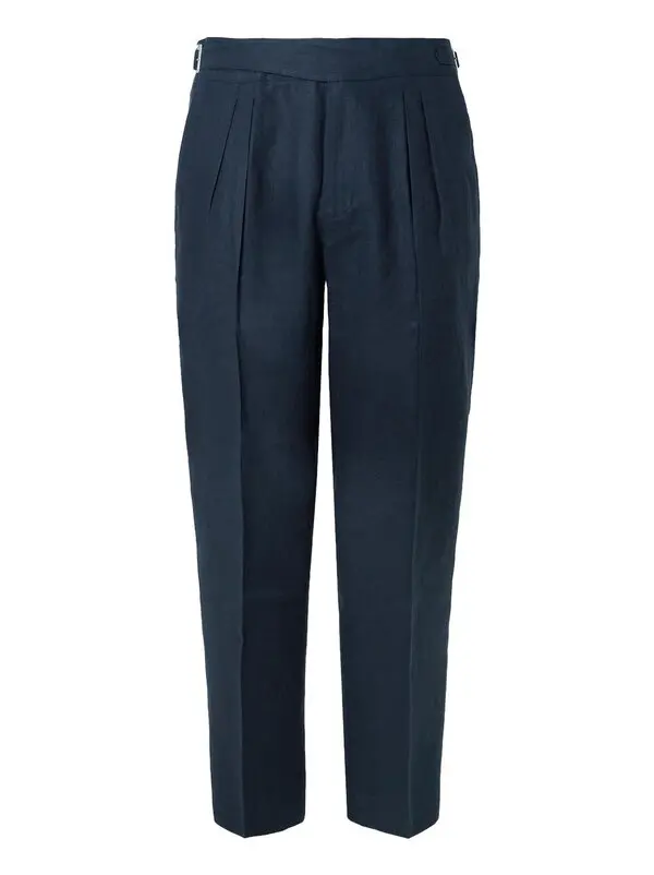 Mr P. Steve Tapered Pleated Linen Trousers - Blue