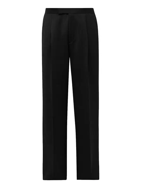 FAVOURBROOK Tommy Straight-leg Grosgrain-trimmed Pleated Wool Tuxedo Trousers - Black