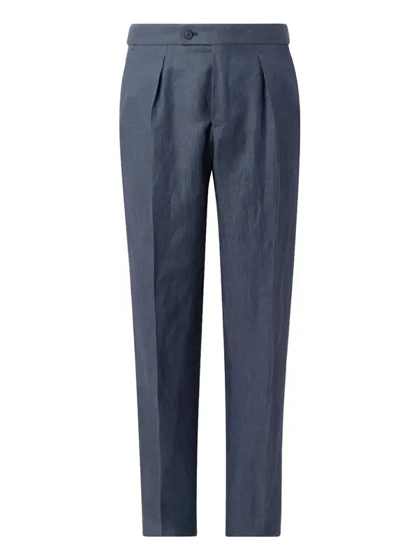 SLOWEAR Venezia 1951 Tapered Pleated Linen, Wool And Silk-blend Trousers - Blue