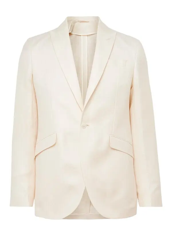 FAVOURBROOK Slim-fit Herringbone Linen And Silk-blend Suit Jacket - Neutrals