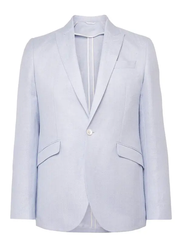 FAVOURBROOK Slim-fit Herringbone Linen And Silk-blend Suit Jacket - Blue