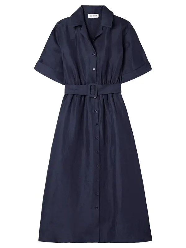 Rosie Assoulin Jane Belted Woven Midi Shirt Dress - Blue