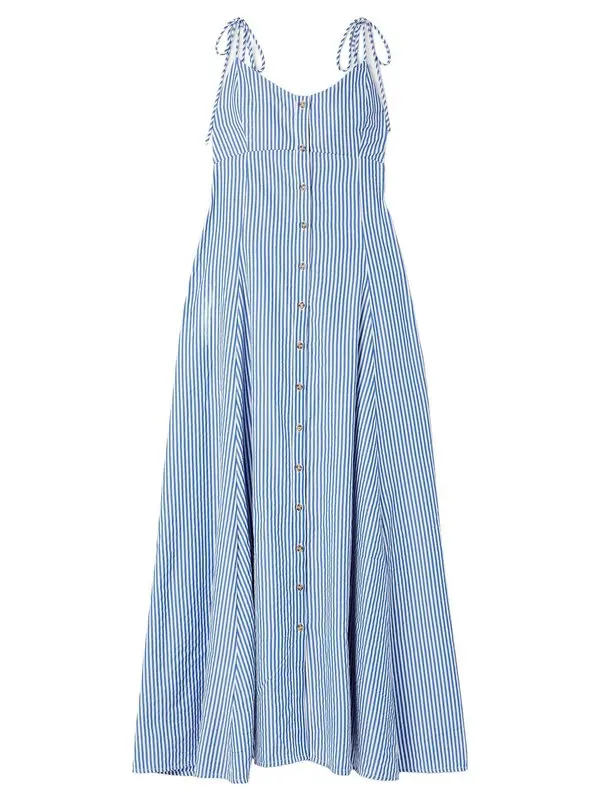 Rosie Assoulin High Garden Pleated Striped Maxi Dress - Blue