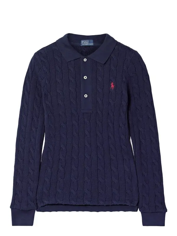 Polo Ralph Lauren Cable-knit Cotton Polo Sweater - Blue