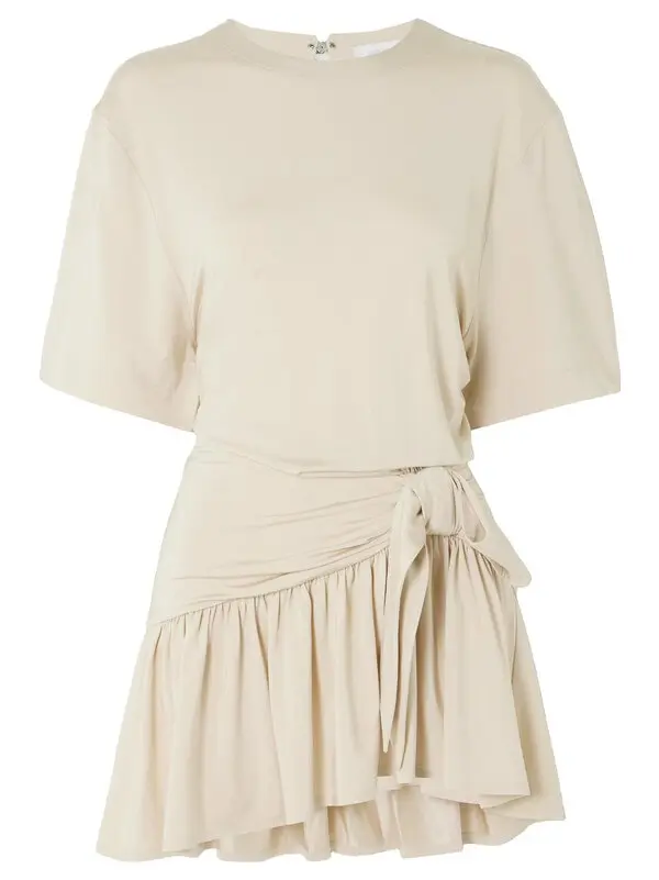 Rabanne Asymmetric Bow-detailed Gathered Mini Dress - Neutrals