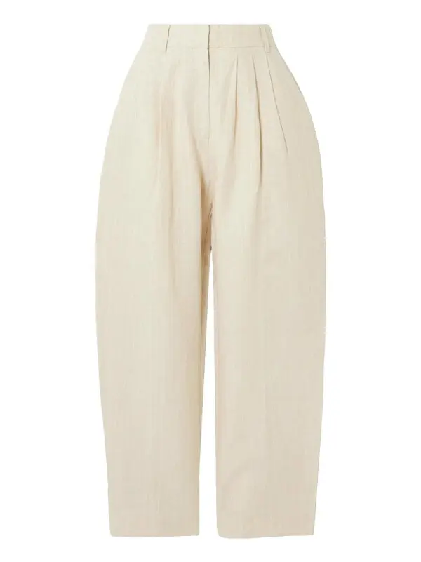 Posse Lucille Pinstriped Linen Pants - Neutrals