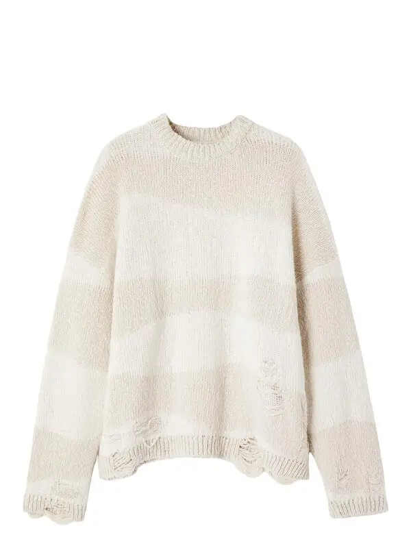 Our Legacy Popover Distressed Striped Sweater - White