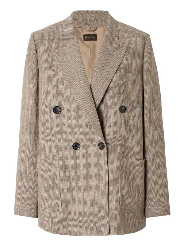Loro Piana Genny Herringbone Linen Blazer - Brown