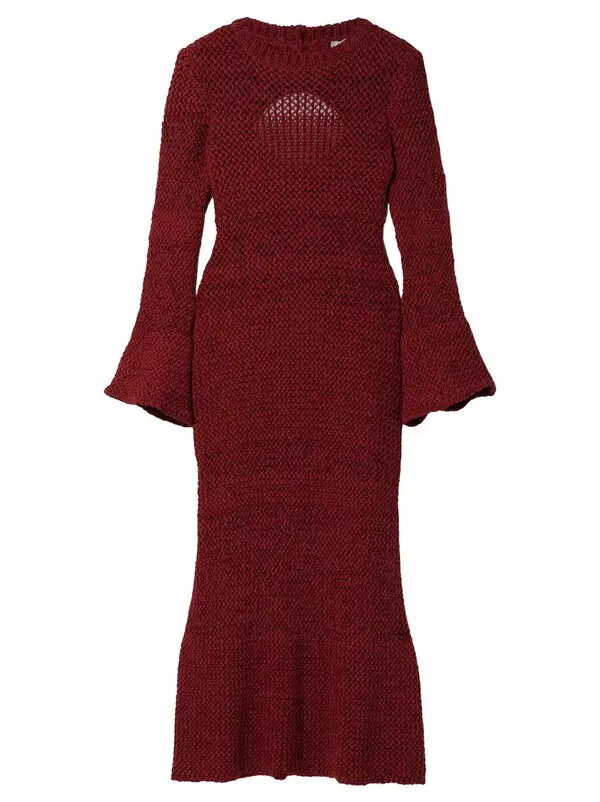 LIBEROWE Open-knit Organic Cotton-blend Midi Dress - Red