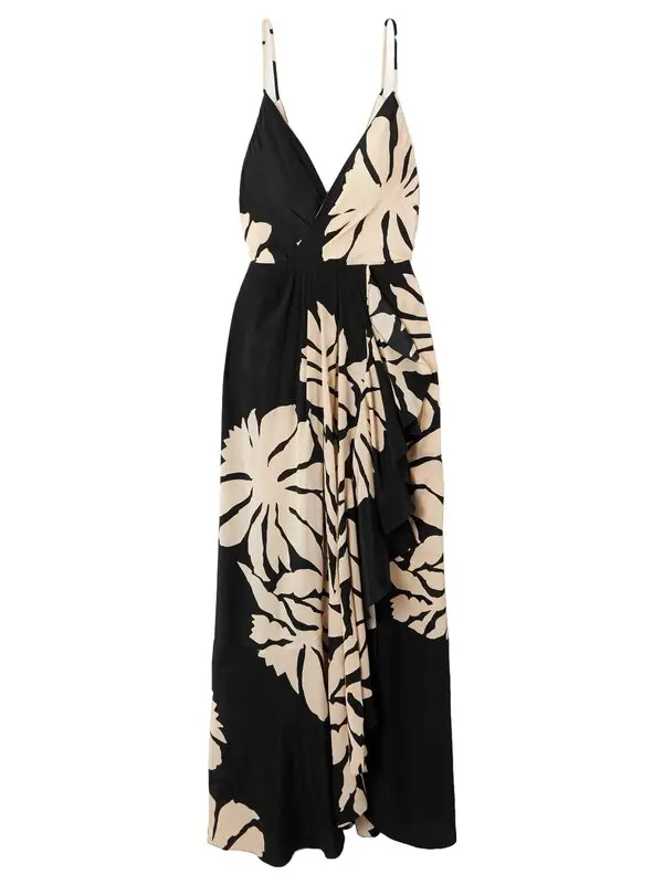 Johanna Ortiz Santa Cruz Wrap-effect Floral-print Maxi Dress - Black