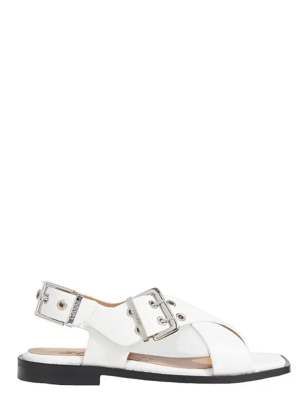 GANNI Buckled Leather-blend Slingback Sandals - White