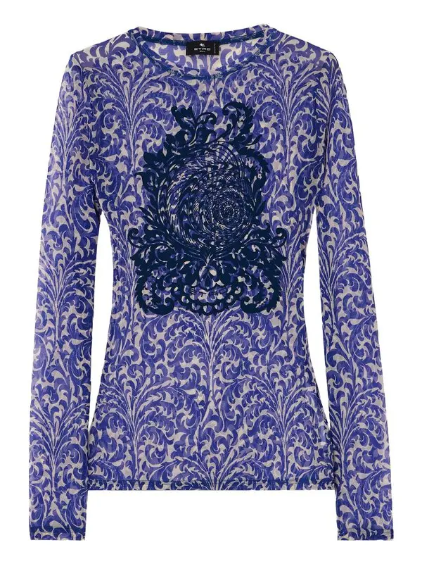 Etro Flocked Printed Tulle T-shirt - Blue