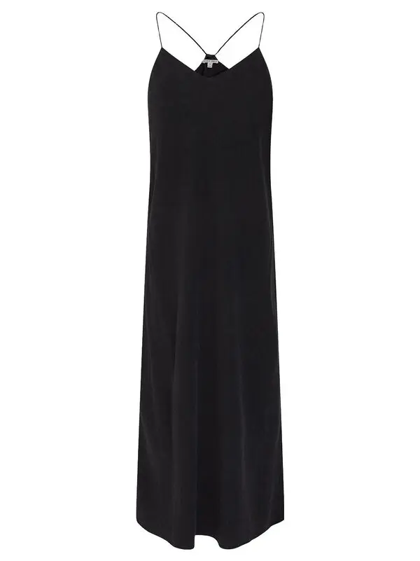 ALEX MILL Alexis Washed Lyocell Midi Slip Dress - Black