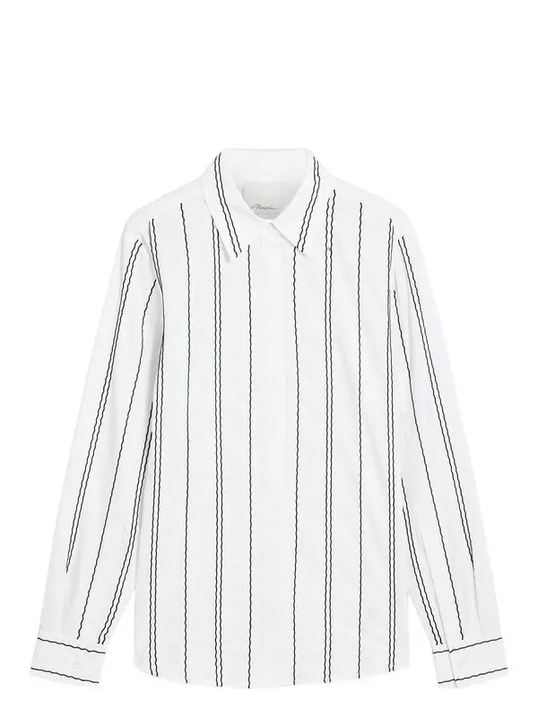 3.1 Phillip Lim Embroidered Striped Cotton-blend Poplin Shirt - White