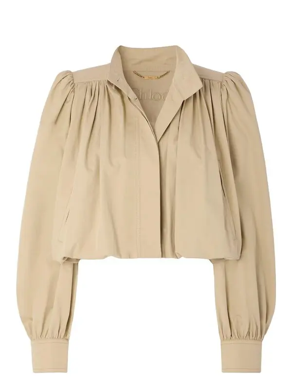 Chloé Gathered Cotton-twill Jacket - Neutrals