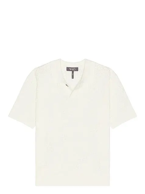 WAO Relaxed Open Knit Polo In Cream - Ivory