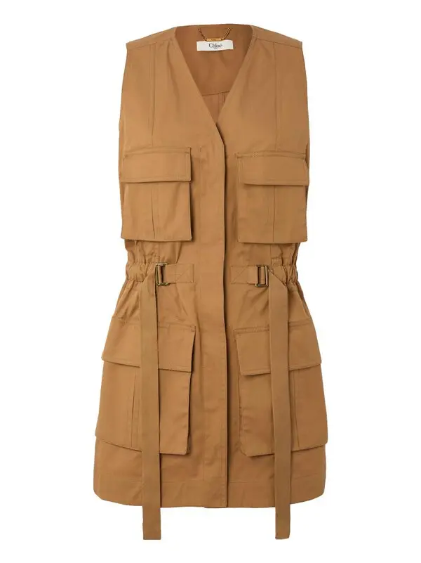 Chloé Buckled Cotton-twill Vest - Neutrals