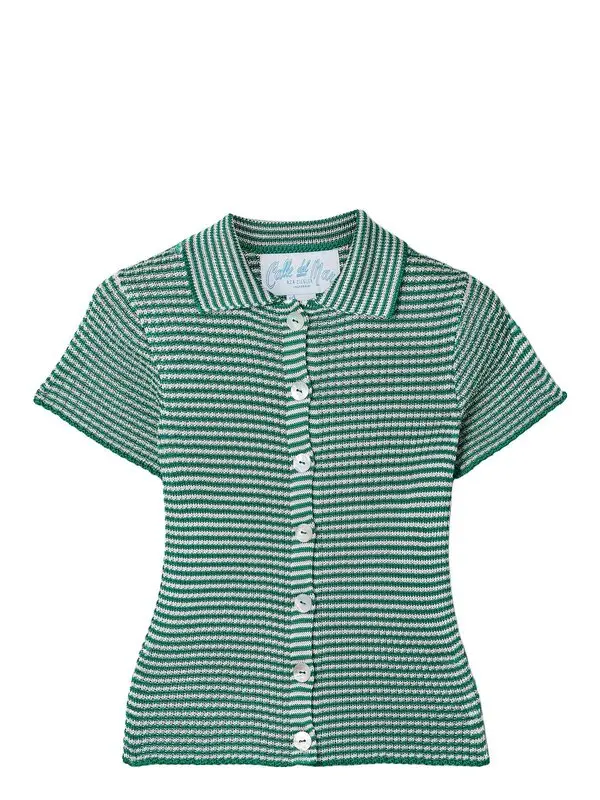 Calle Del Mar Striped Ribbed-knit Polo Shirt - Green