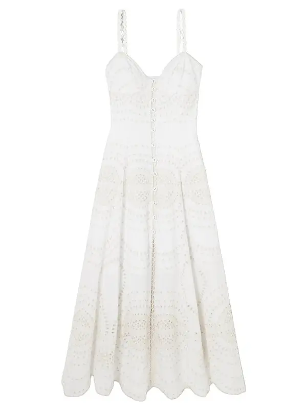 Charo Ruiz Ibiza Catta Scalloped Broderie Anglaise Cotton-blend Midi Dress - Ivory