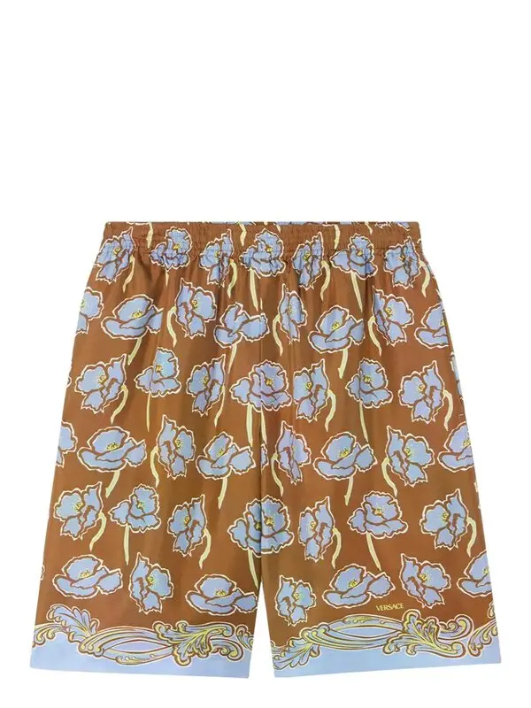 Versace Poppies Printed Shorts - Brown