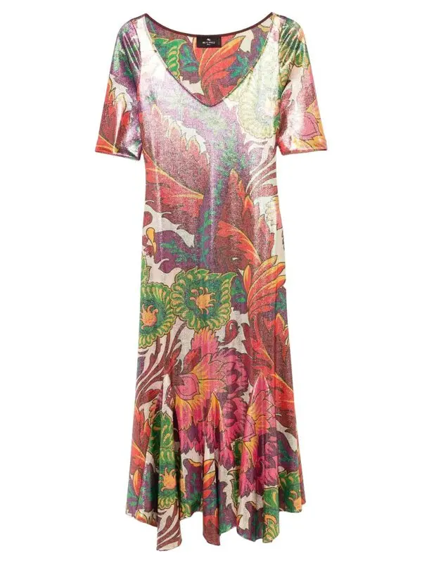 Etro Floral-print Laminated Midi Dress - Green