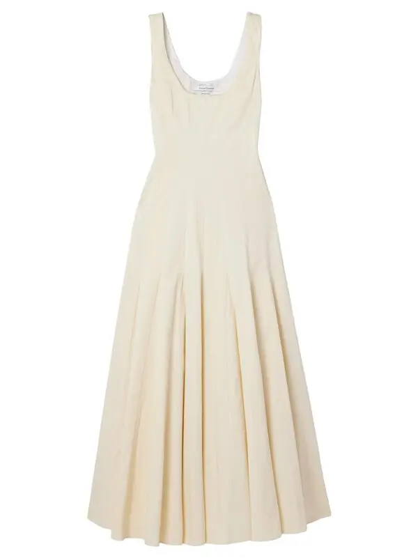 Another Tomorrow Pleated Organic Cotton-blend Gabardine Maxi Dress - Neutrals