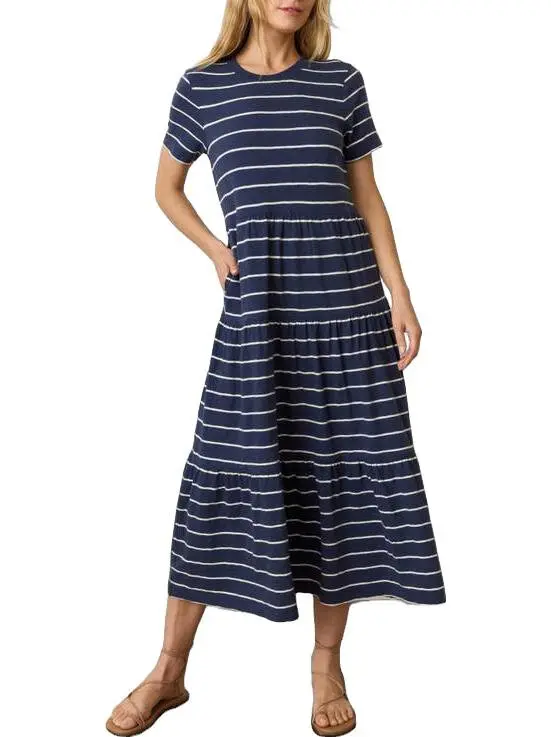 Marine Layer Stripe Cotton Jersey A-line Dress - Navy/ White Stripe