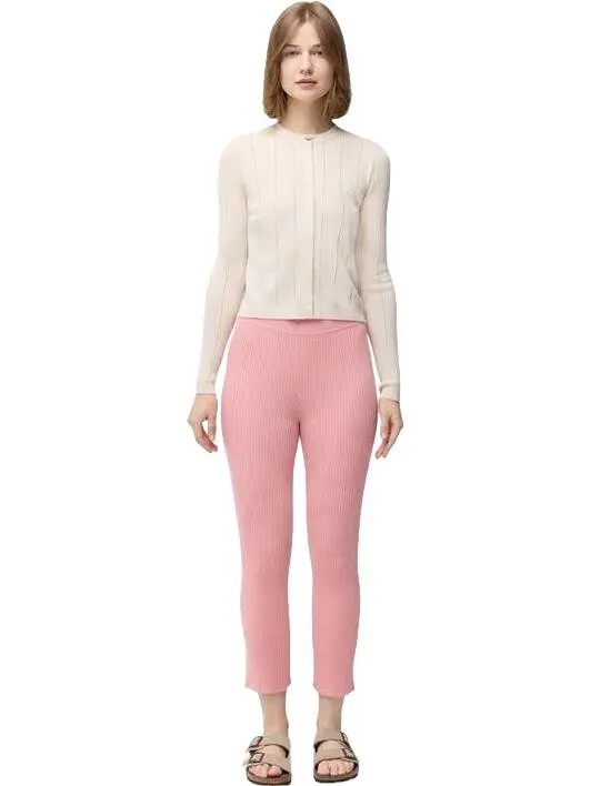 GOBI MONGOLIAN CASHMERE Rib-knit Cashmere Silk Pants - Pink Icing