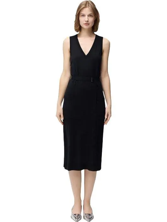 Gobi Cashmere V-neck Silk Cashmere Dress - Black