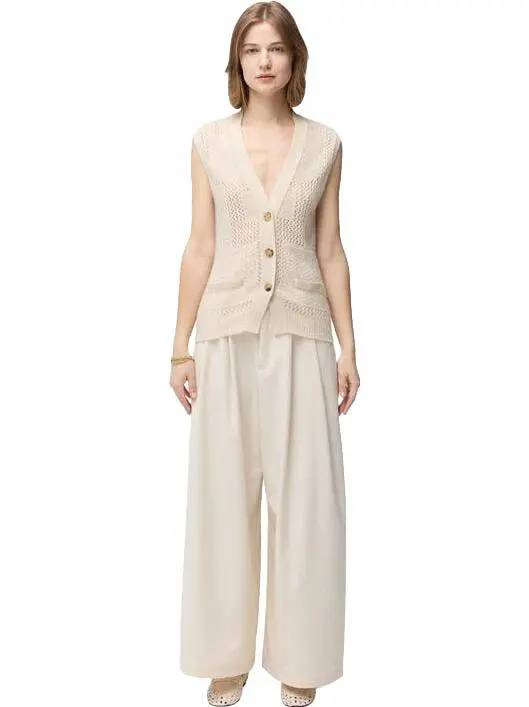 Gobi Cashmere Mixed Pattern V-neck Vest - Off White