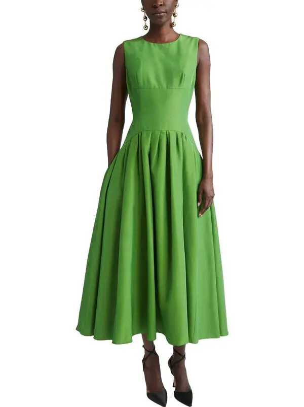 Carolina Herrera Bateau Neck Faille Dress - Lawn Green