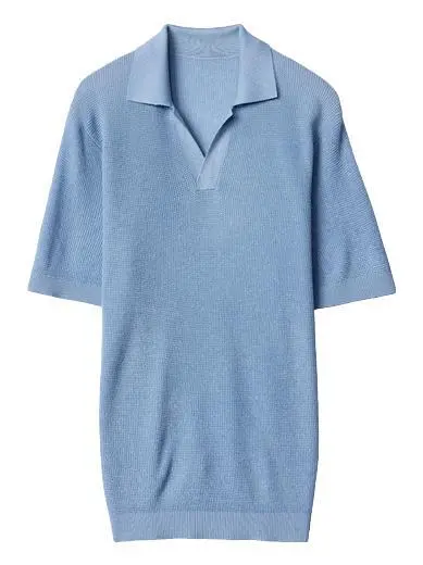 Gobi Cashmere Open Collar Cashmere Silk Polo Shirt - Celestial Blue